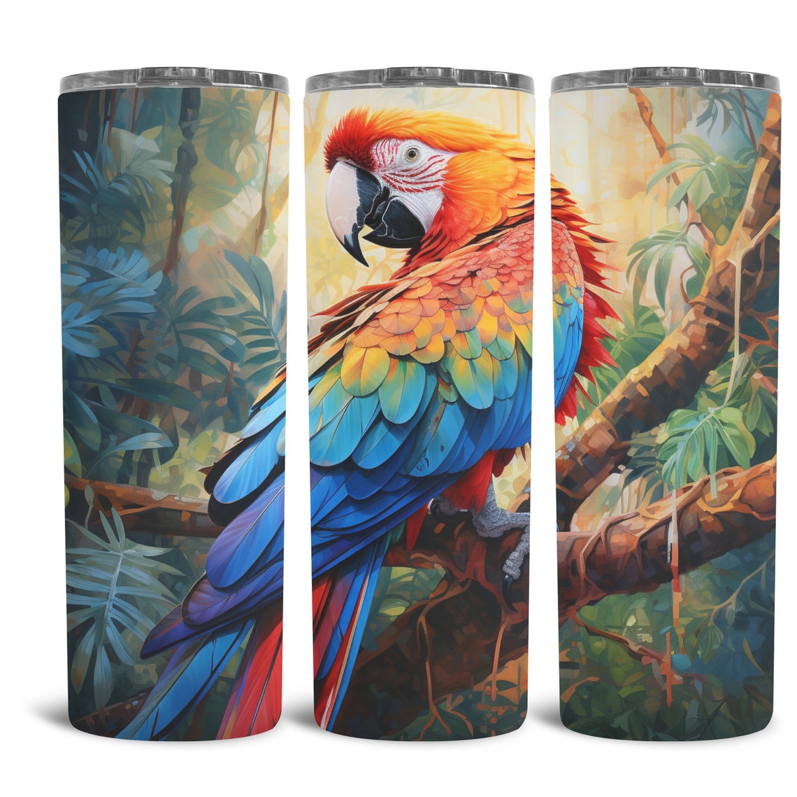 Colorful Perched Maccaw 3D Sublimation 20 Oz Skinny Straight Tumbler ...