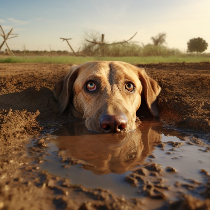 Brown Labrador Retriever Lab Buried up to Head in Mud - 3D Sublimation ...