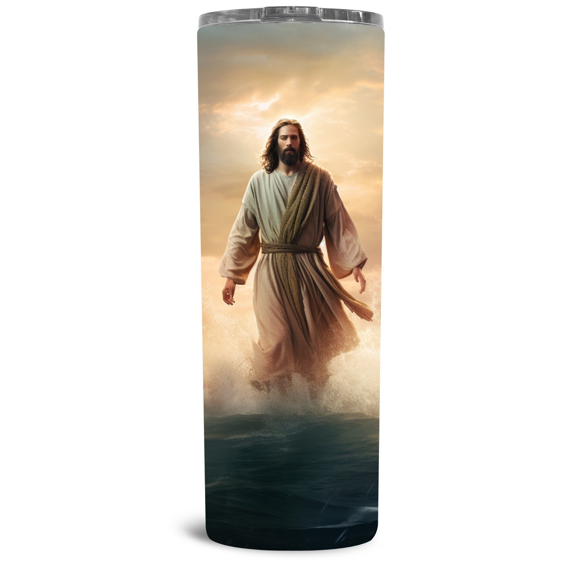 Jesus Christ Walking on Water - 3D Sublimation 20 Oz Skinny Straight ...