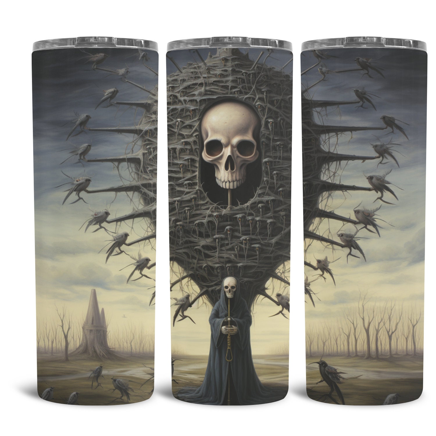 Macabre Surrealism Skull Tower 3D Sublimation 20 Oz Skinny Straight ...