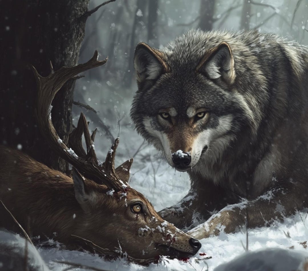 Wolf Guarding Fresh Deer Kill in a Snowy Scene 3D Sublimation Skinny ...