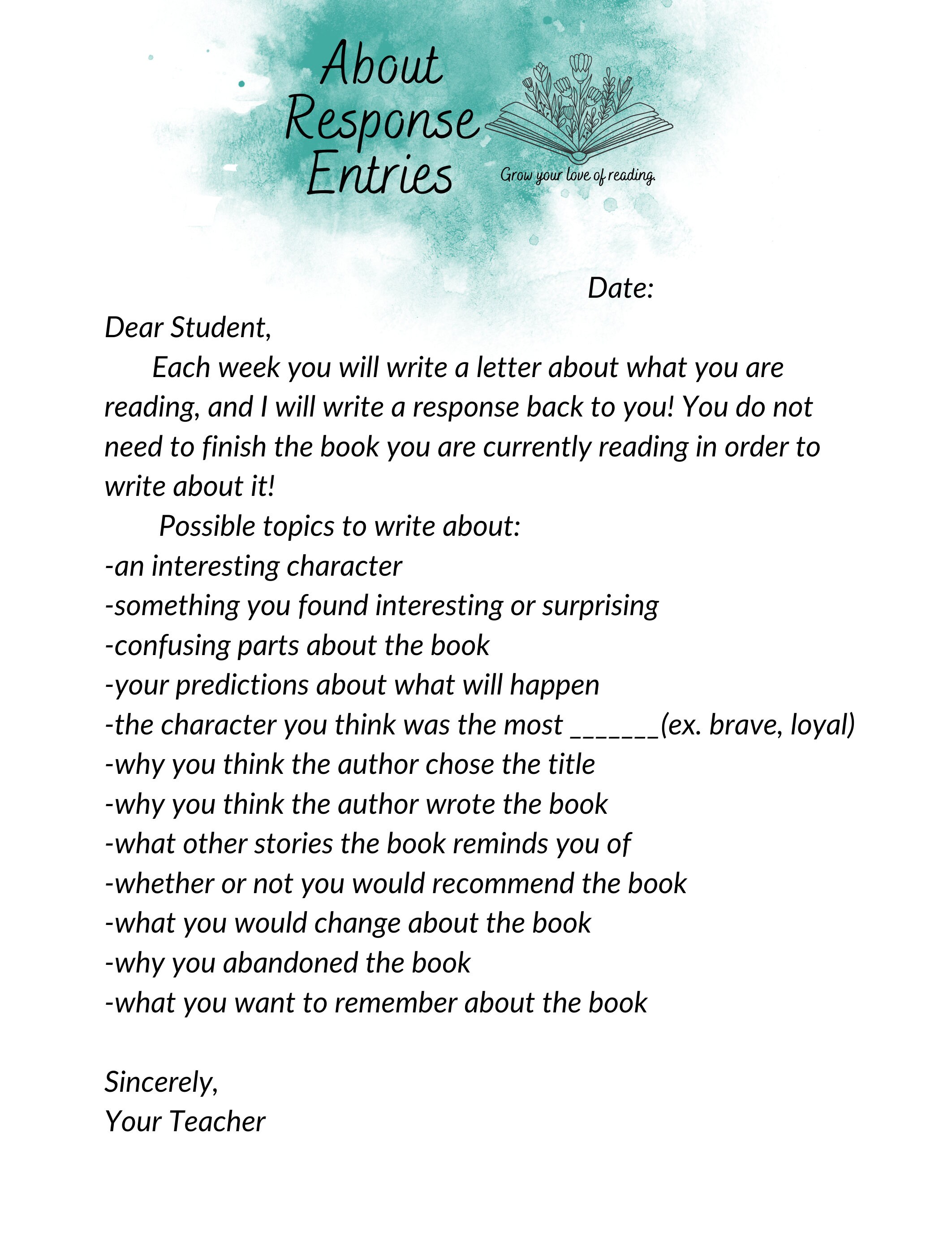 Student Reading Journal - 40 Book Challenge, From the Book Whisperer ...