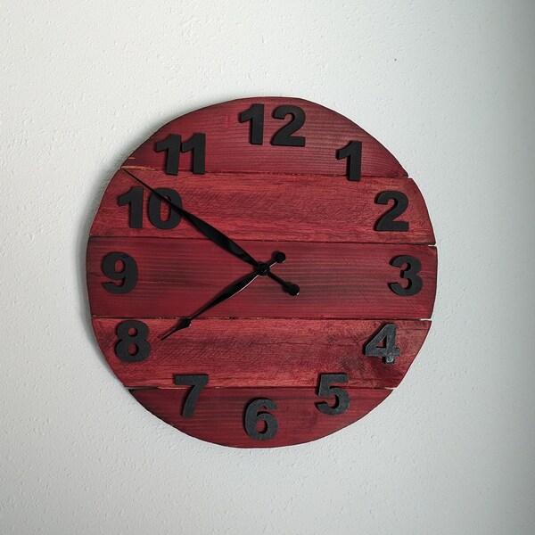 Red Wall Clock - Etsy