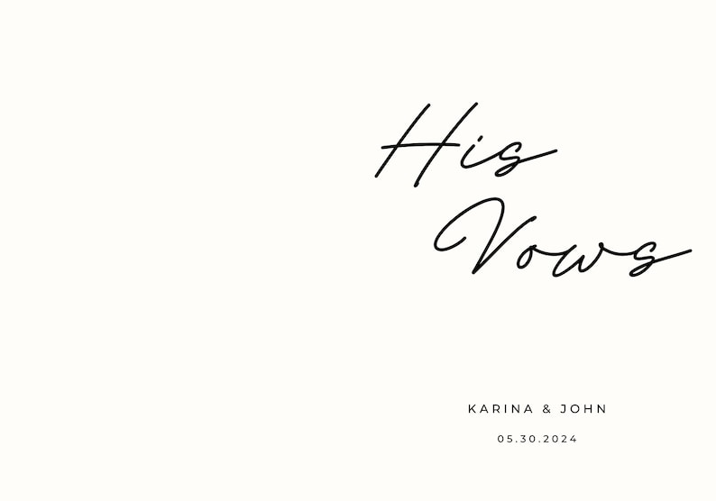 Modern Wedding Vow Card Template, Editable His and Her Vows, Printable ...