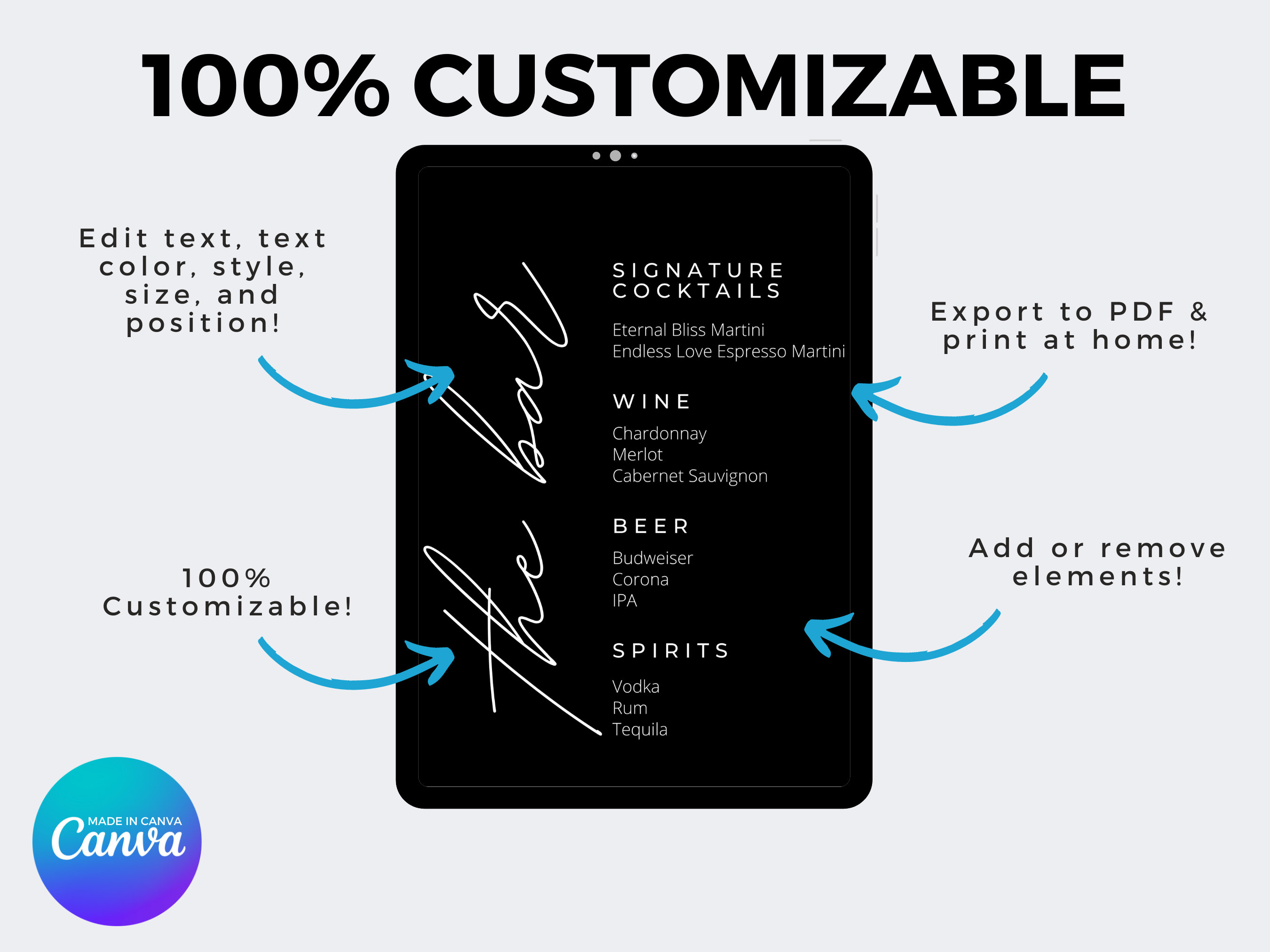 Modern Bar Sign Template, Minimalist Printable Bar Menu, Signature ...