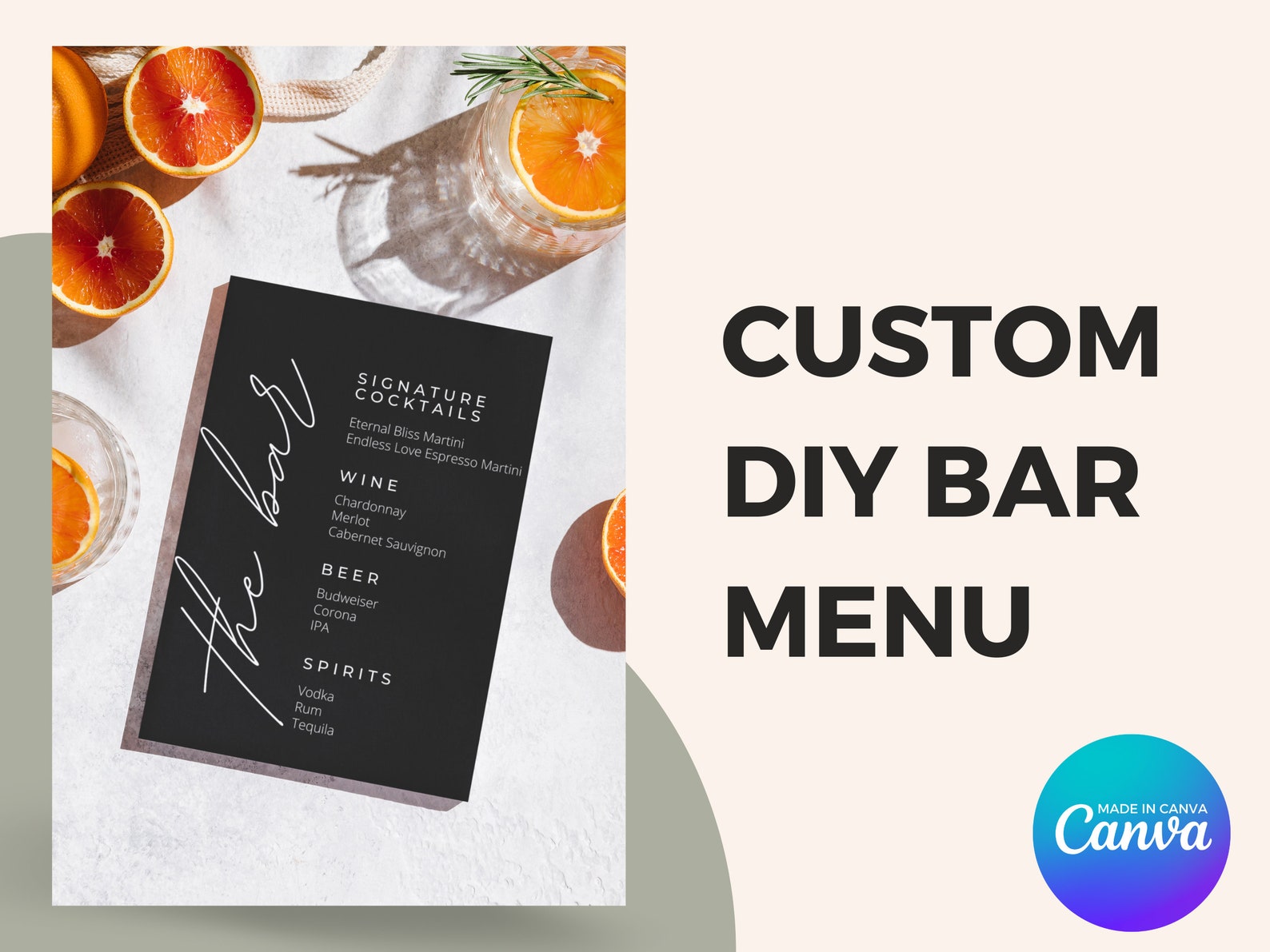 Modern Bar Sign Template, Minimalist Printable Bar Menu, Signature ...
