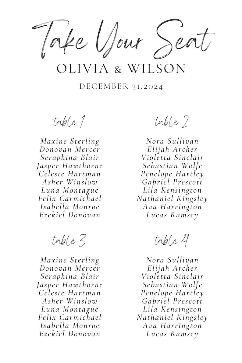 Seating Chart Template, Modern Editable Seating Chart, Minimalist ...