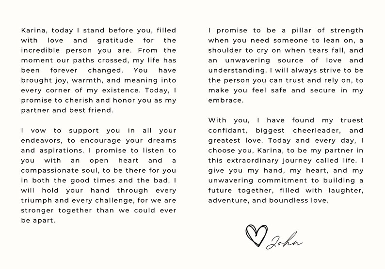 Modern Wedding Vow Card Template, Editable His and Her Vows, Printable ...