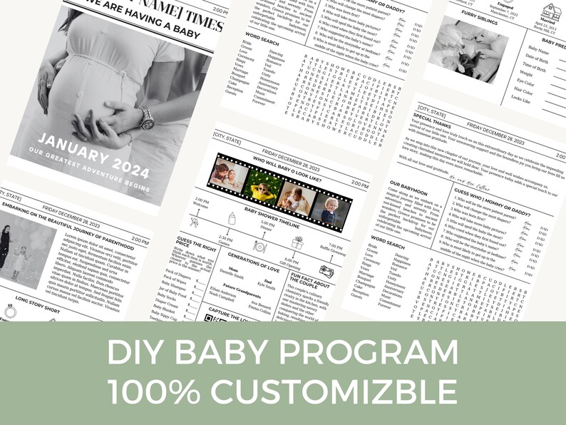 Customizable Baby Shower Newspaper Program Template, Baby Shower ...