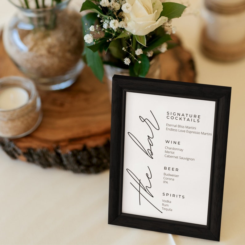 Modern Bar Sign Template, Minimalist Printable Bar Menu, Signature ...