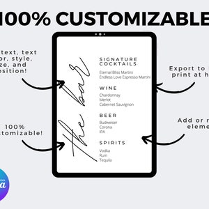 Modern Bar Sign Template, Minimalist Printable Bar Menu, Signature ...