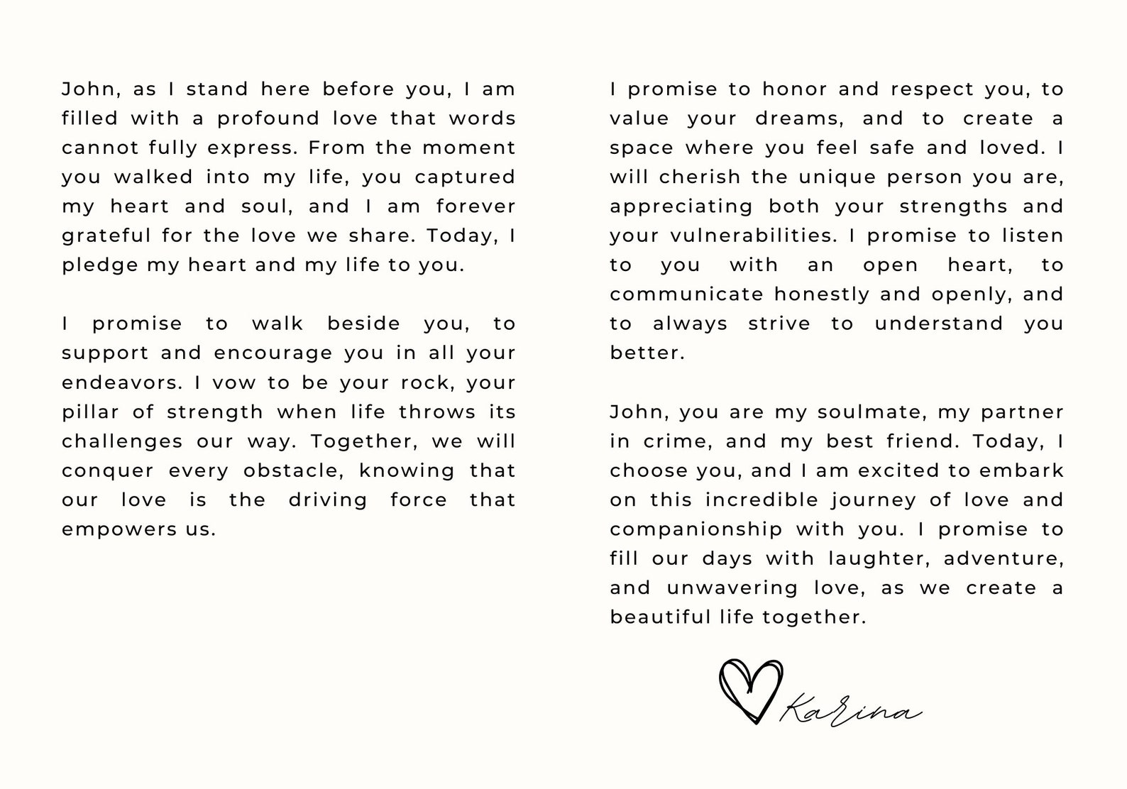 Modern Wedding Vow Card Template, Editable His and Her Vows, Printable ...