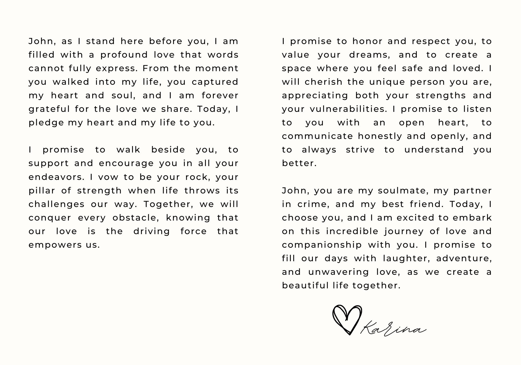 Modern Wedding Vow Card Template, Editable His and Her Vows, Printable ...