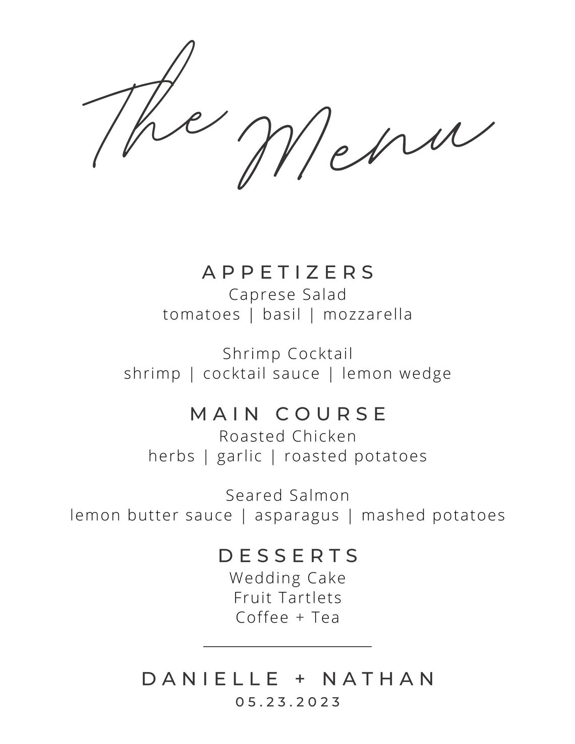 Custom Food Menu Template, Minimalist Printable Food Menu, Wedding ...
