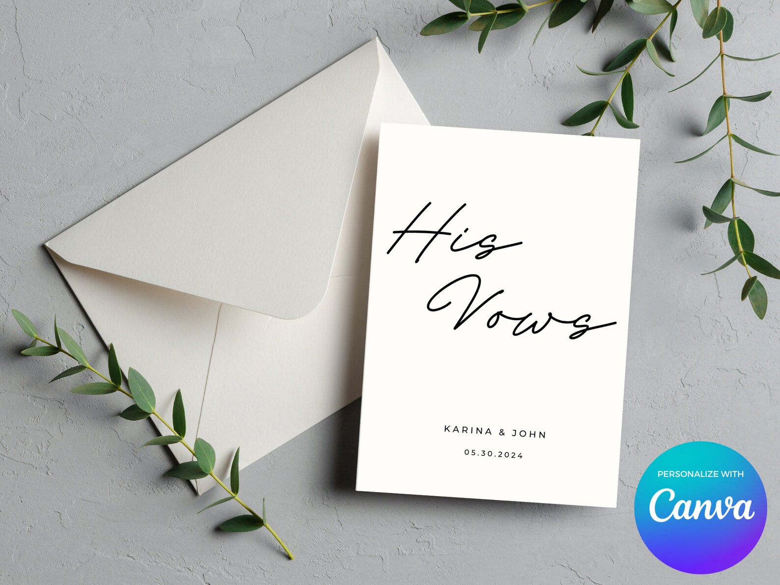 Modern Wedding Vow Card Template, Editable His and Her Vows, Printable ...