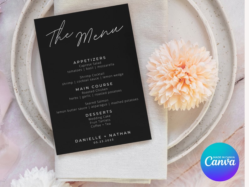 Food Menu Template, Modern Editable Menu, Minimalist Black Printable ...