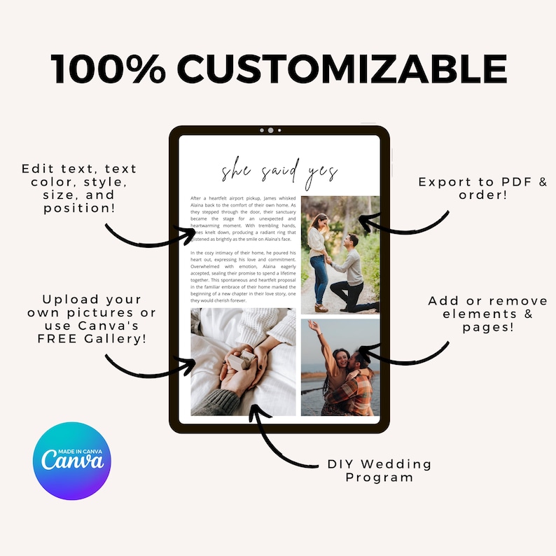 Modern Wedding Magazine Program Template: DIY Canva Itinerary (8.5x11 ...