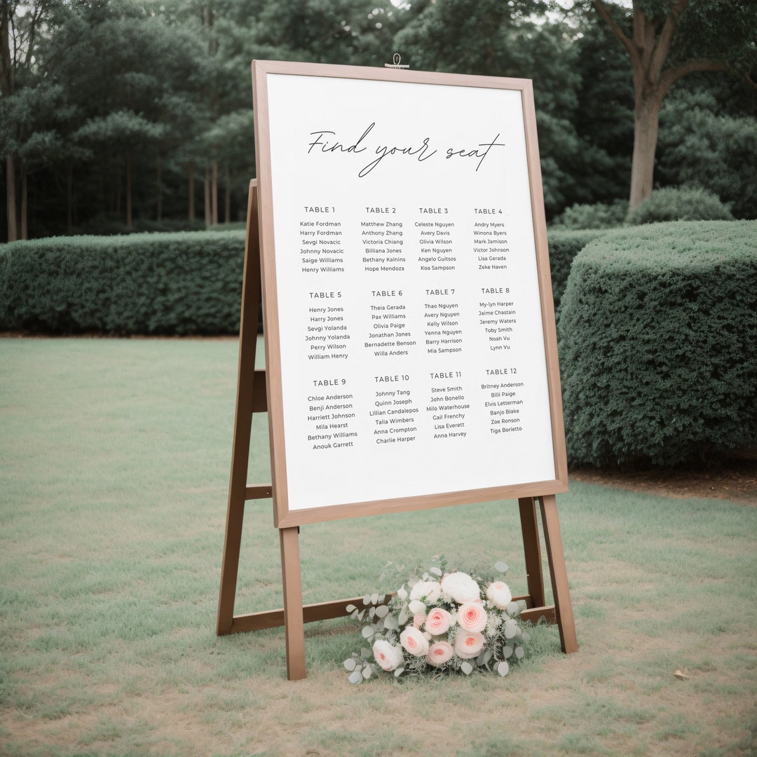 Seating Chart Template, Modern Editable Seating Chart, Minimalist ...