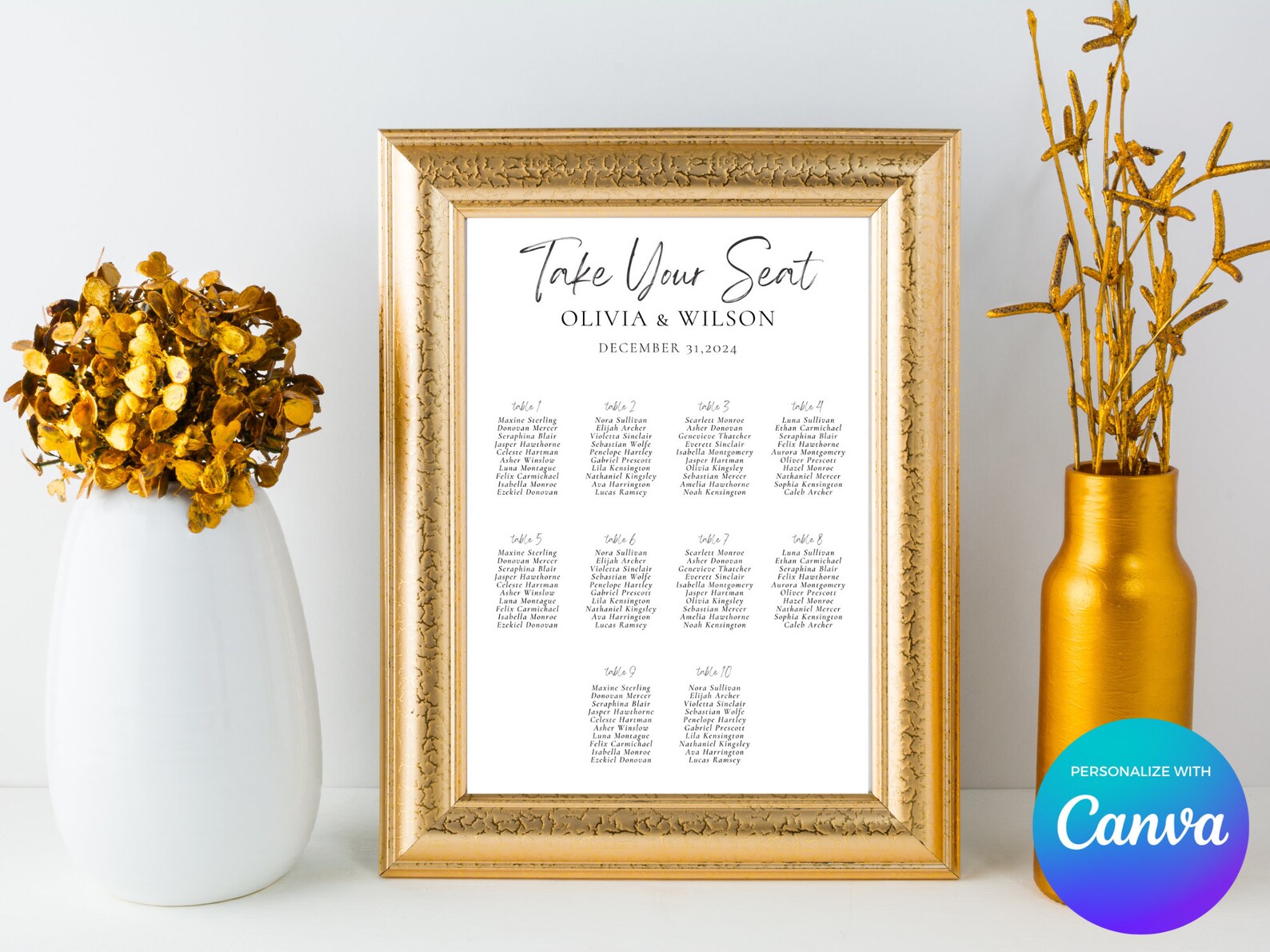 Seating Chart Template, Modern Editable Seating Chart, Minimalist ...