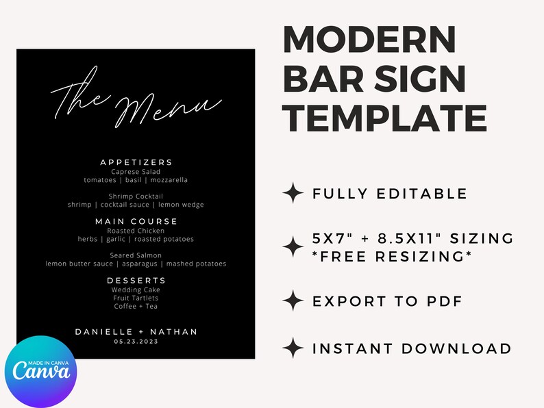 Food Menu Template, Modern Editable Menu, Minimalist Black Printable ...