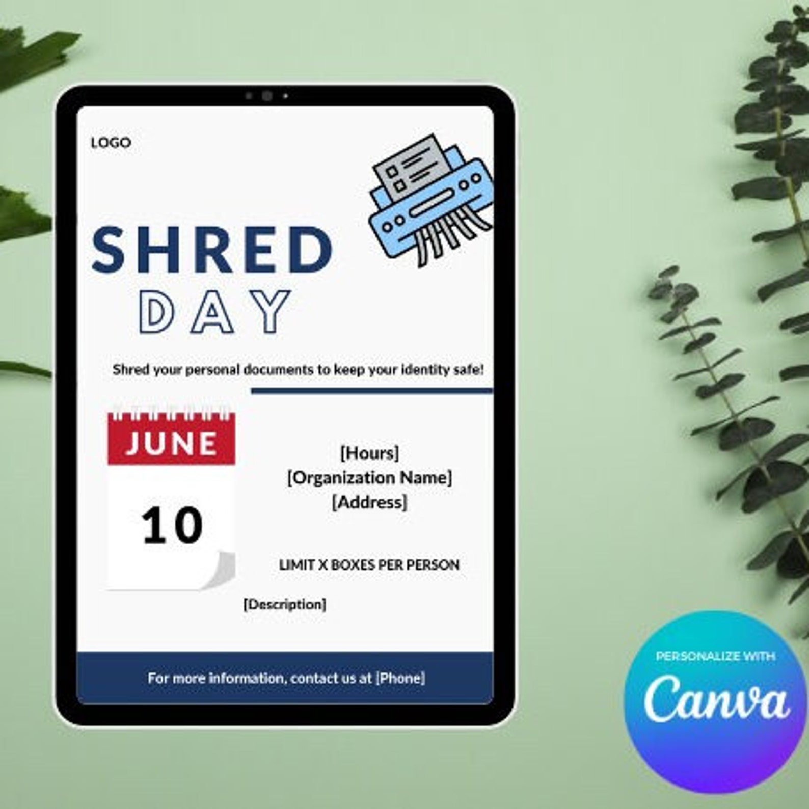 EDITABLE Shred Day Flyer, Event Flyer, Printable Flyer, Canva Template ...