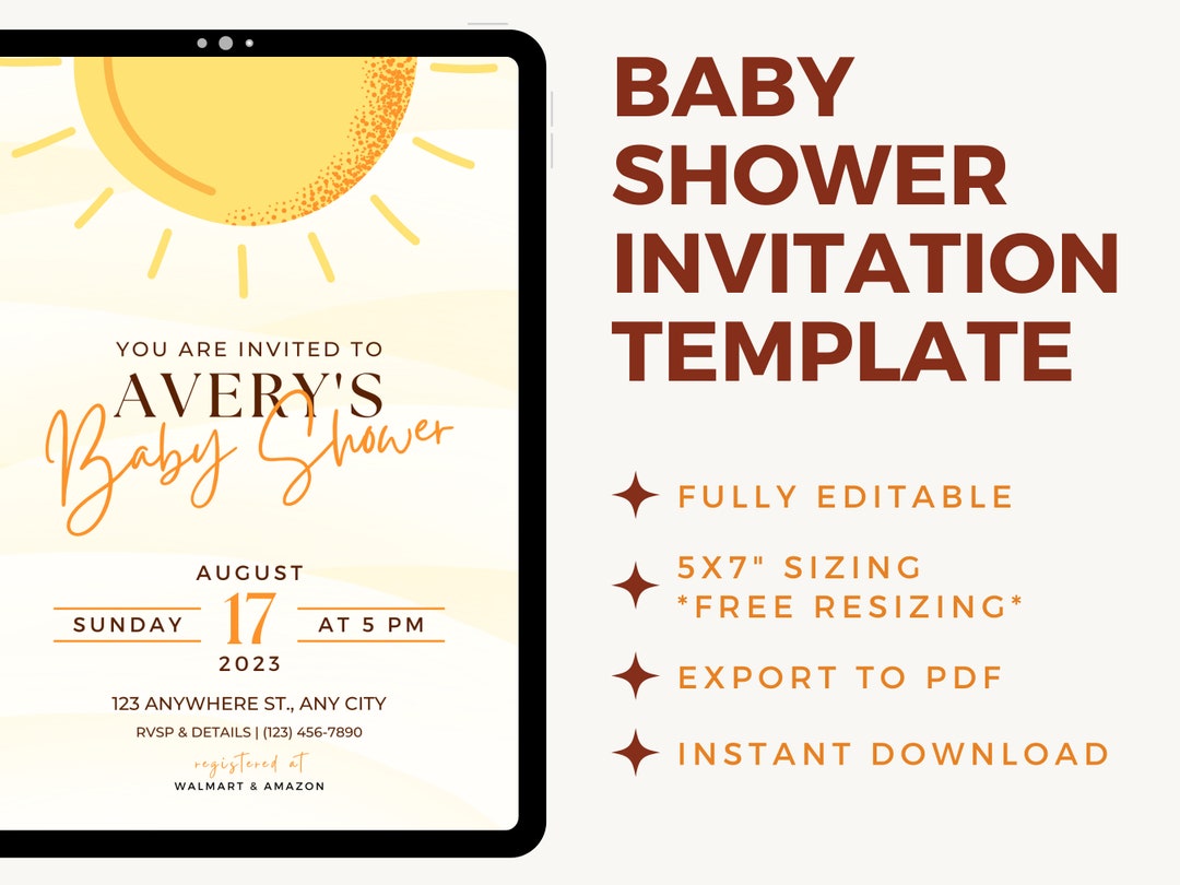 Editable Sunshine Baby Shower Invitation Digital Baby Shower - Etsy