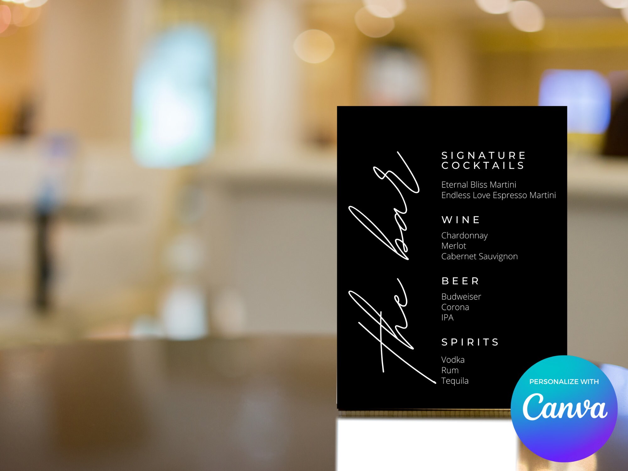Modern Bar Sign Template Minimalist Printable Bar Menu - Etsy
