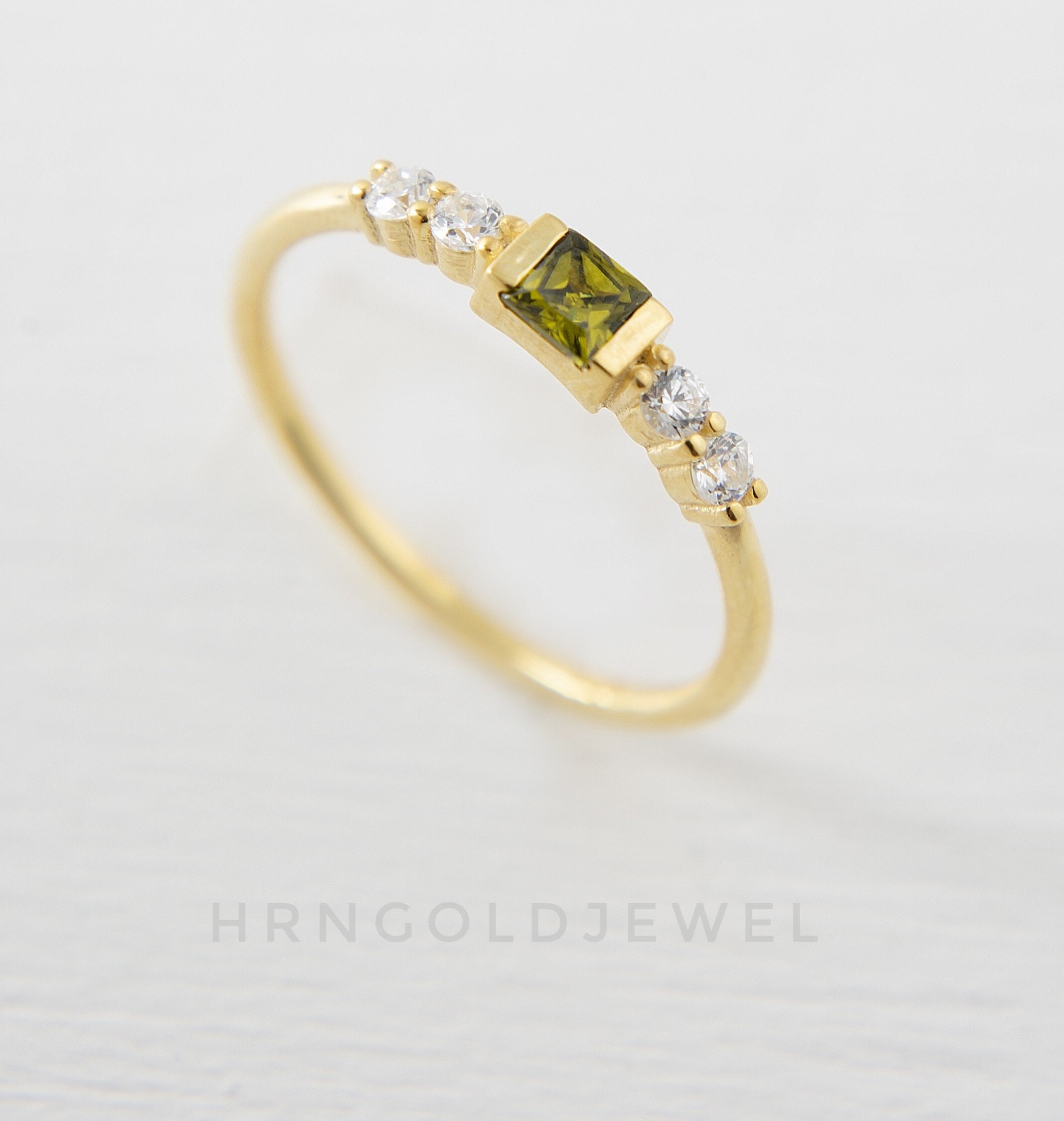 14K Peridot Engagement Ring, Princess Cut Peridot Ring, Elegant Peridot ...