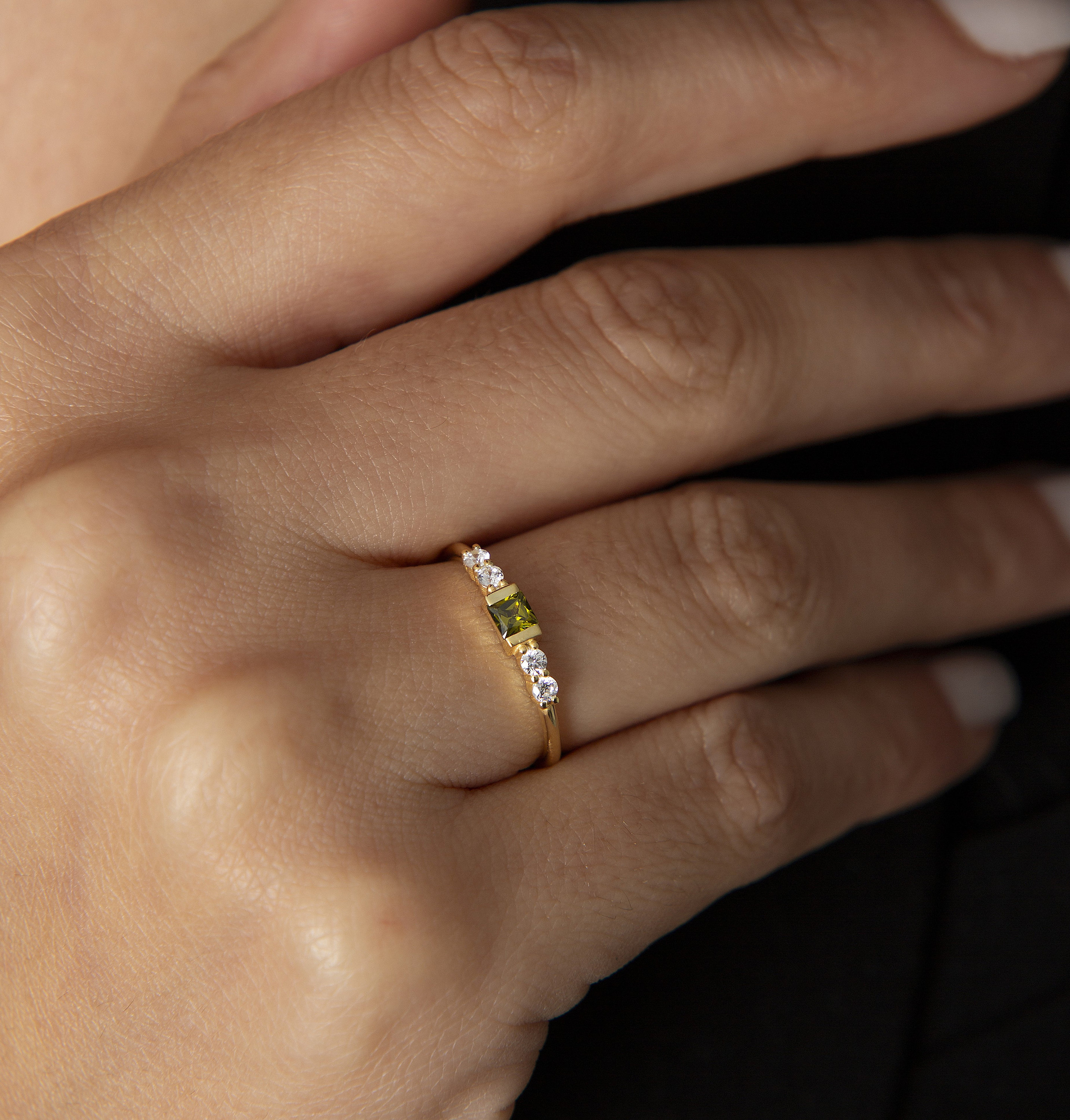 14K Peridot Engagement Ring, Princess Cut Peridot Ring, Elegant Peridot ...