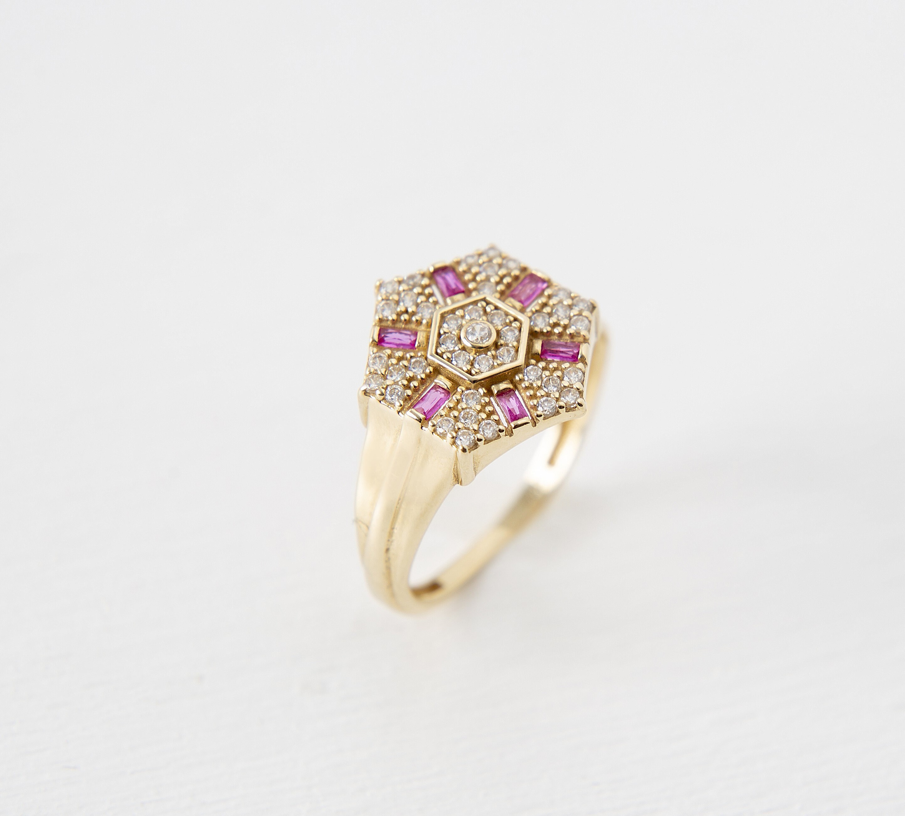 14K Gold Ruby Signet Ring, Baguette Ruby Ring, Ruby Ring, Art Deco Ring ...