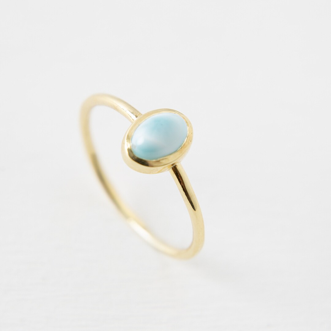 14K Natural Larimar Ring, Gemstone Ring, Simple Gold Ring, Delicate ...