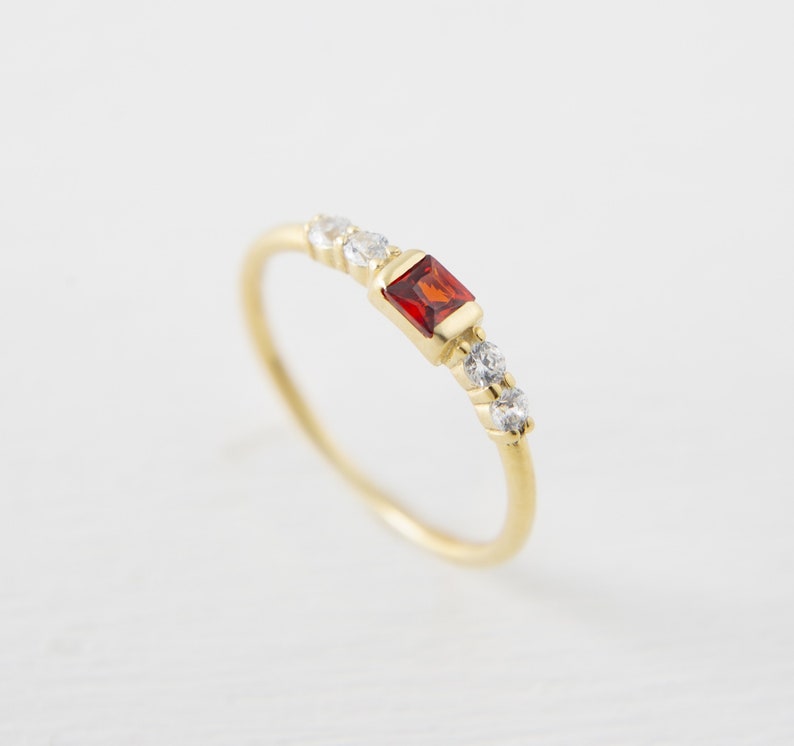 14K Garnet Engagement Ring, Princess Cut Ruby Ring, Elegant Garnet Ring Solid Gold, Marriage ...