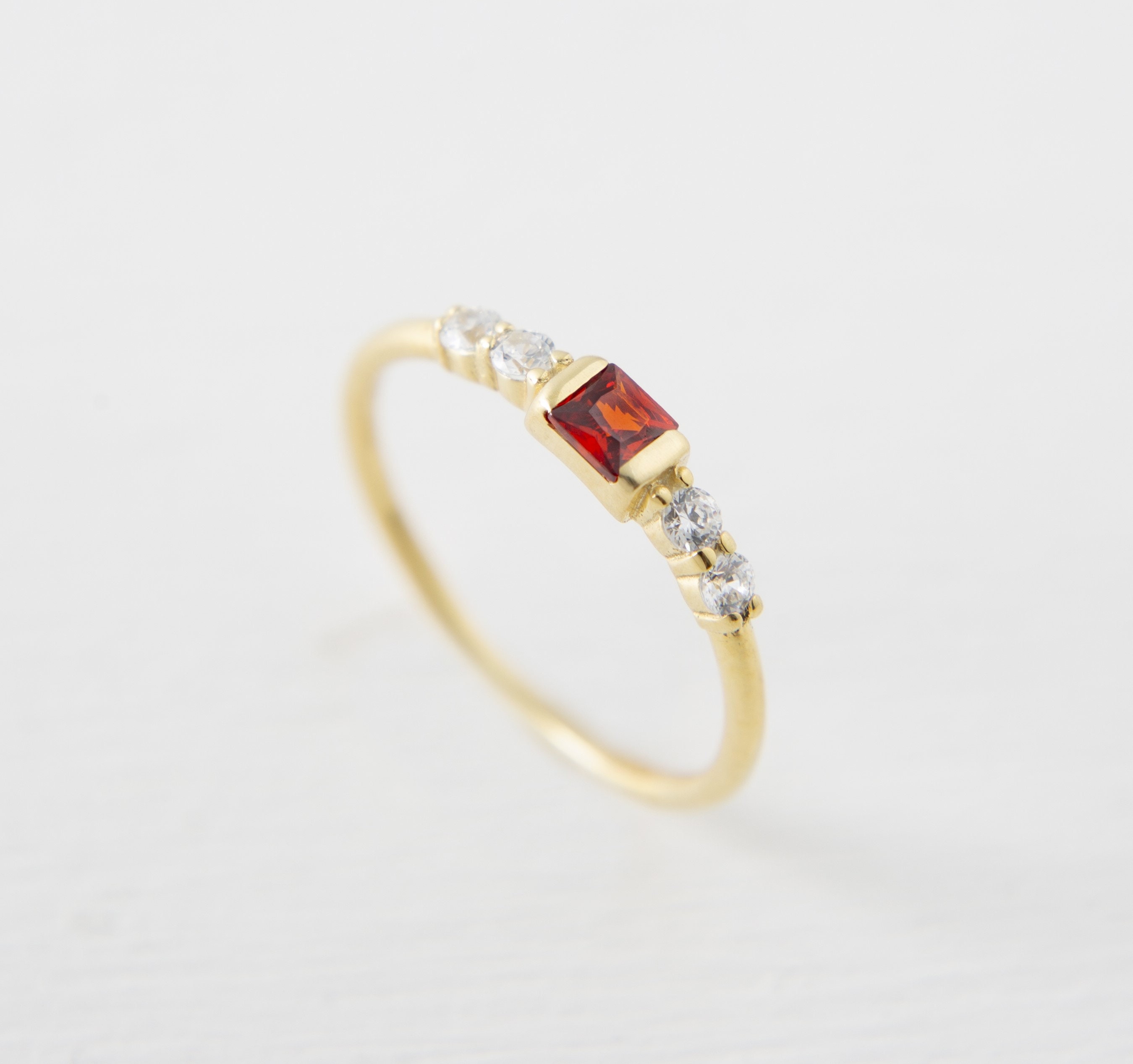 14K Garnet Engagement Ring, Princess Cut Ruby Ring, Elegant Garnet Ring Solid Gold, Marriage ...