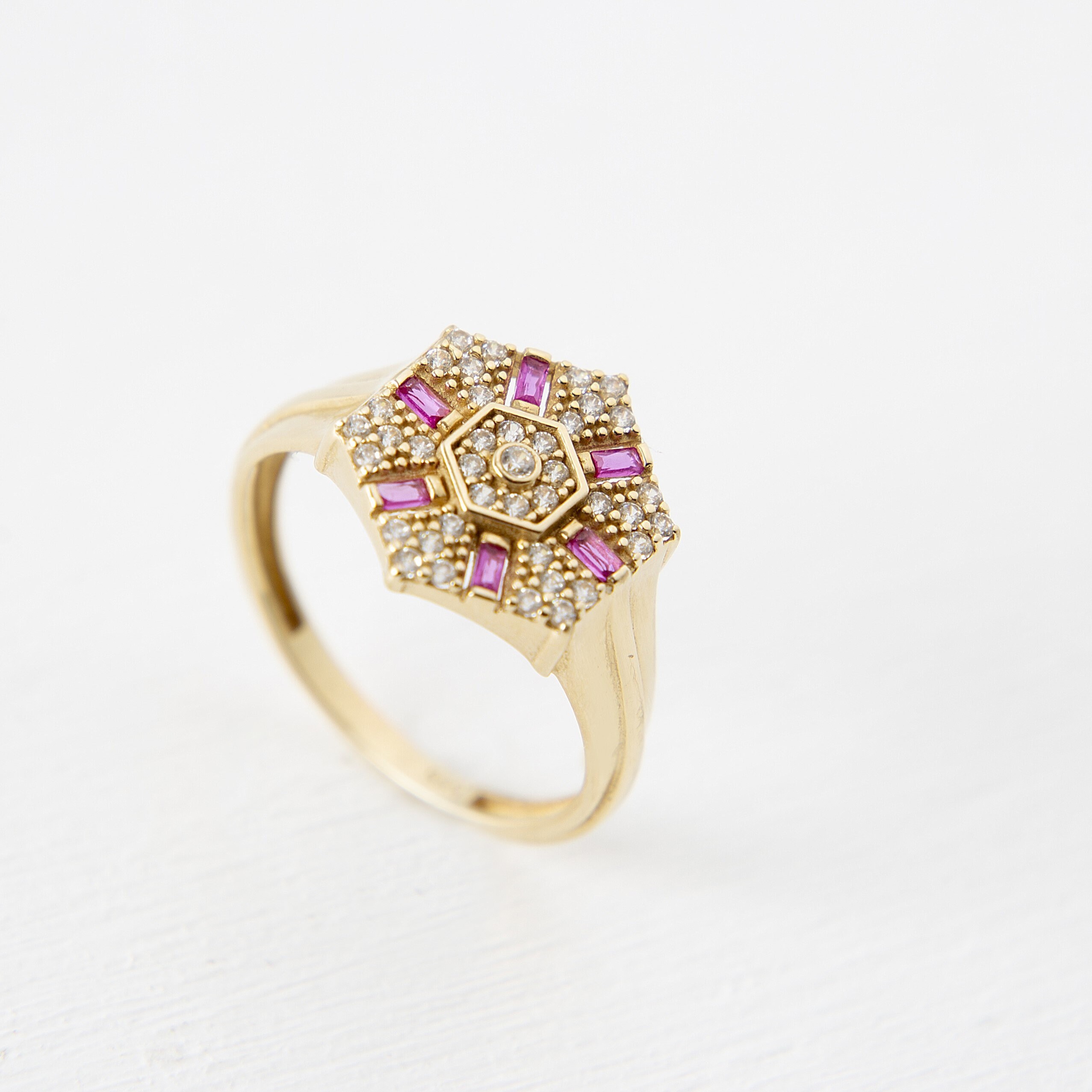 14K Gold Ruby Signet Ring, Baguette Ruby Ring, Ruby Ring, Art Deco Ring ...