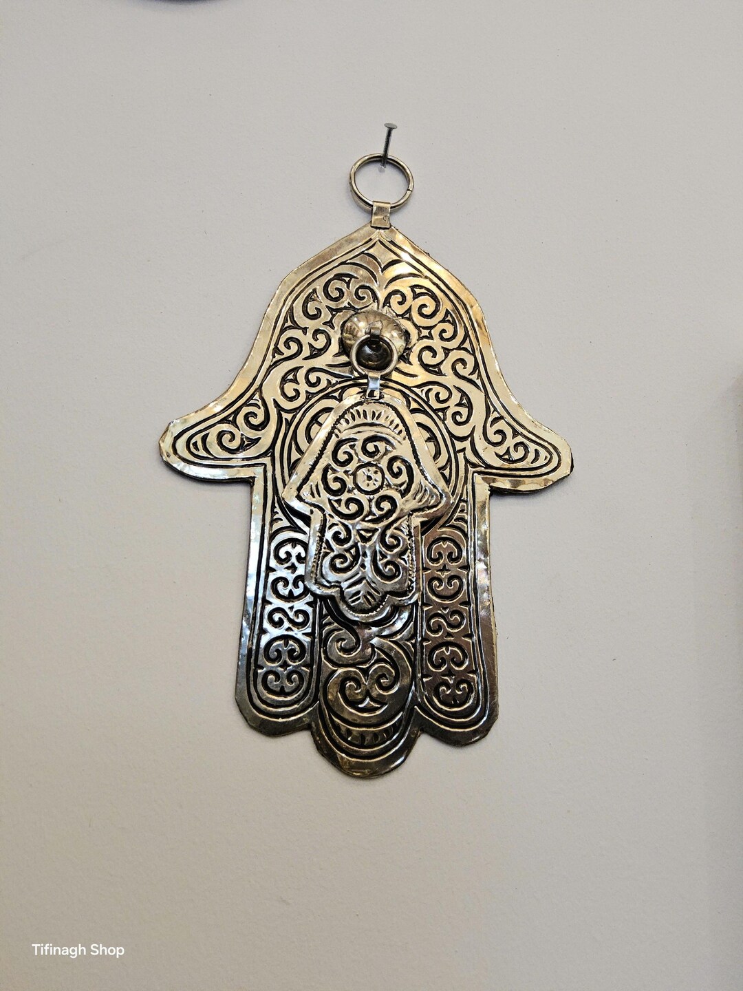 Handcrafted Hamsa Hand of Fatima | 12x17cm | Metal | Moroccan Symbol of ...
