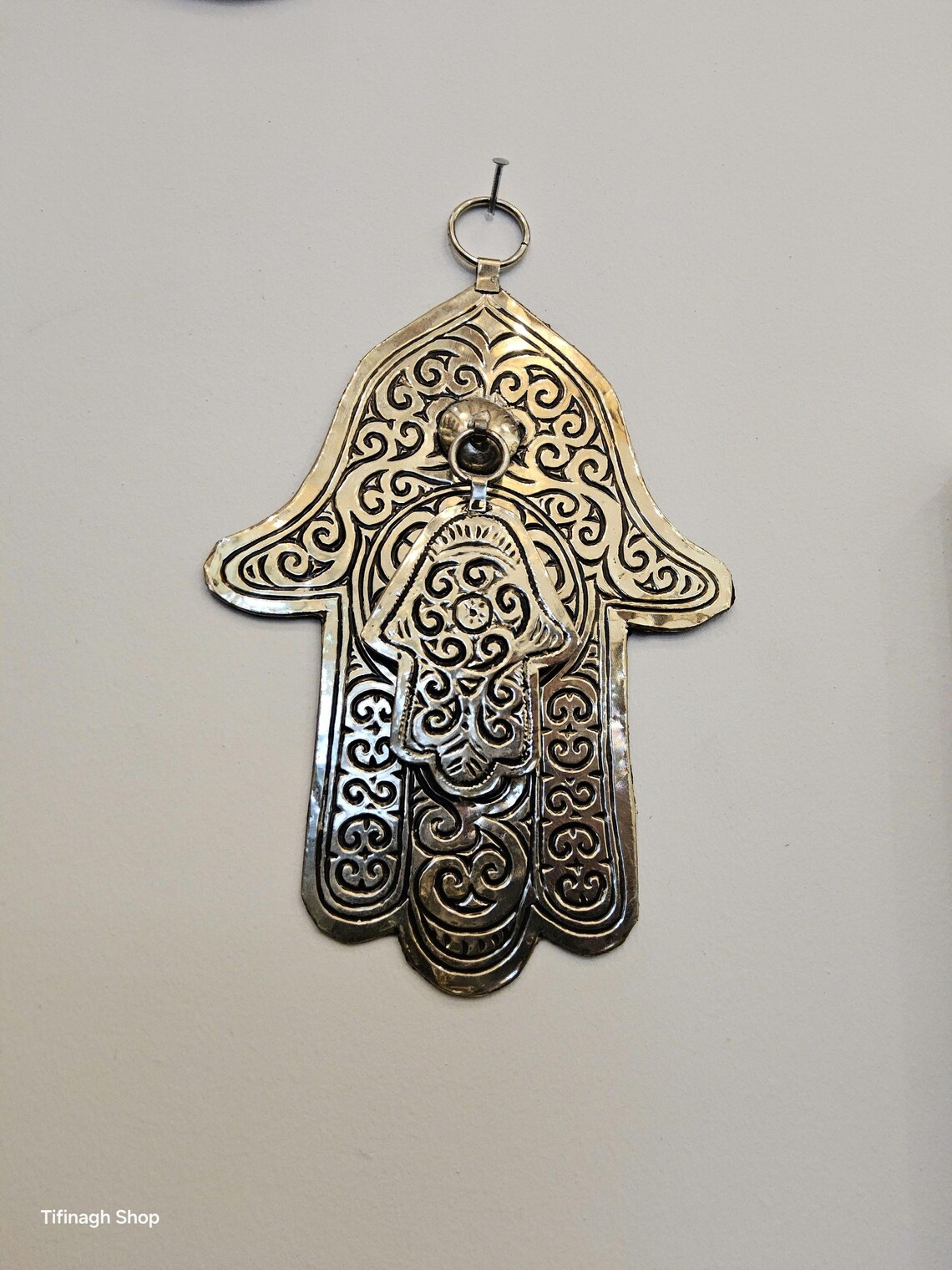 Handcrafted Hamsa Hand of Fatima | 12x17cm | Metal | Moroccan Symbol of ...
