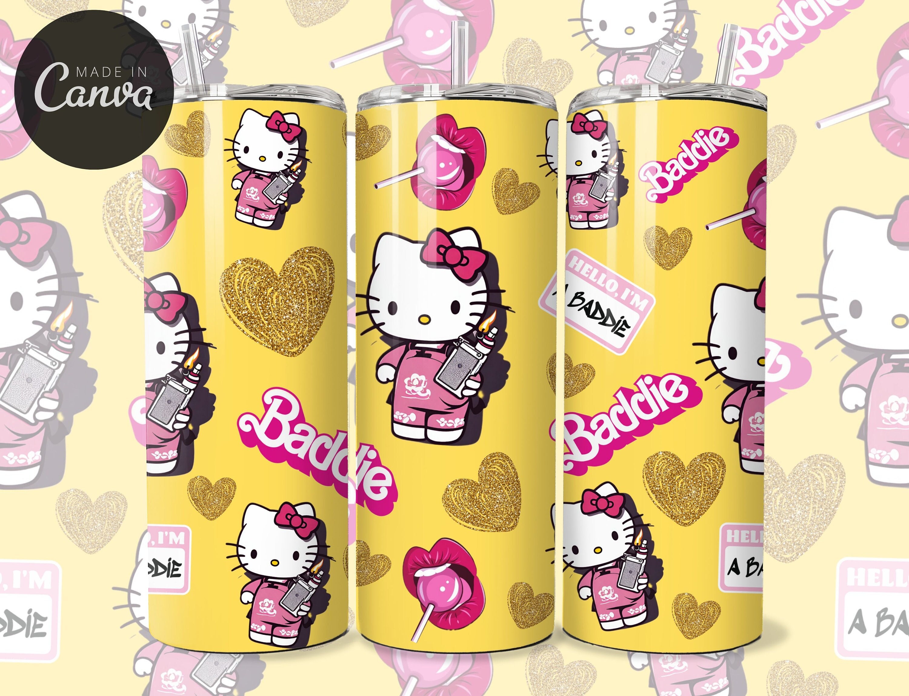 Pink Baddie Tumbler Wrap Png Seamless Bad Kitty Bad Bitch Tumbler Wrap Skinny 20 Oz Tumbler