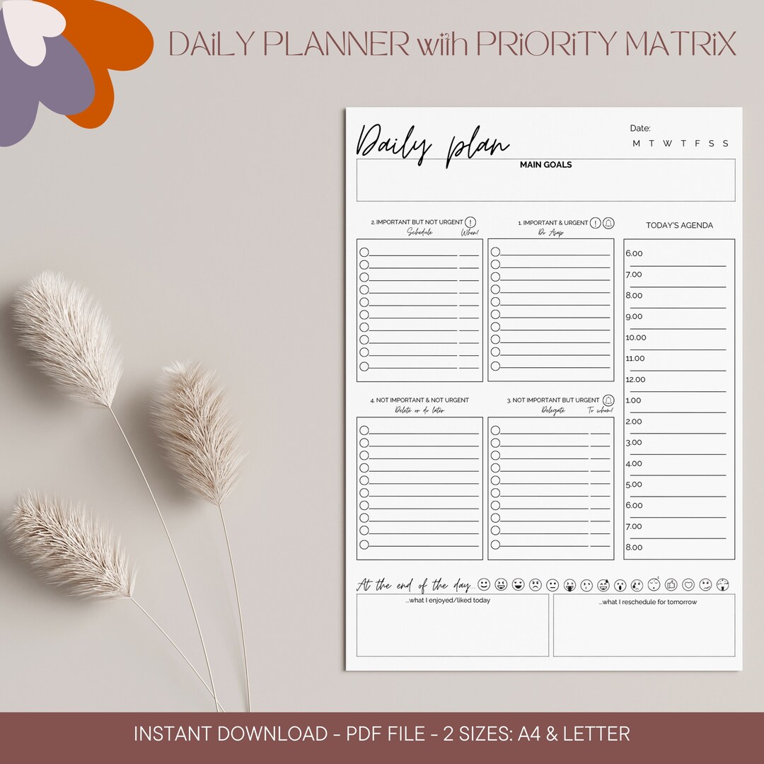 Daily Planner With Priority Matrix, Printable Planner, Planner Template ...
