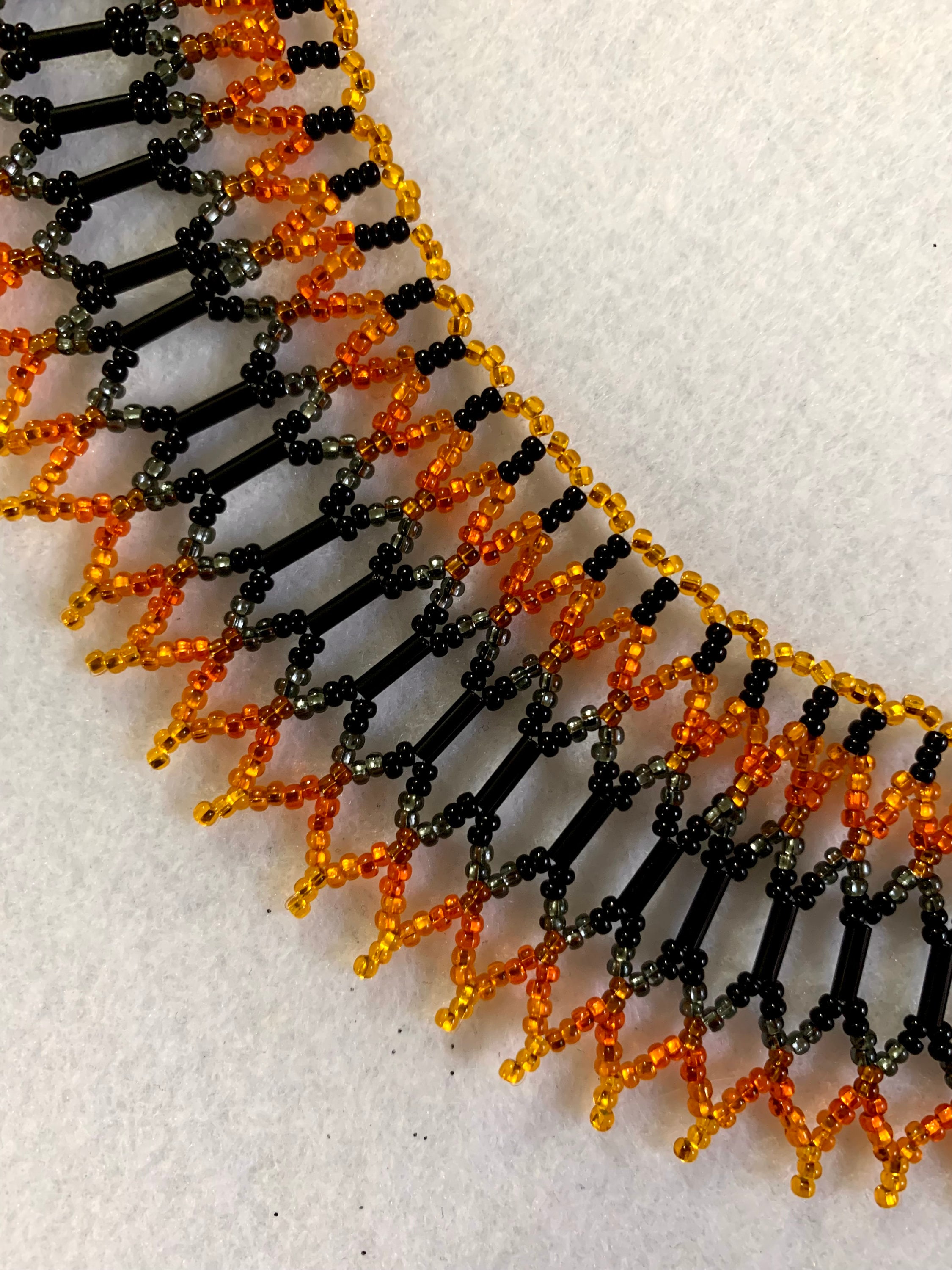 Indigenous Beaded Necklace Black and Orange / Gold, Native American ...