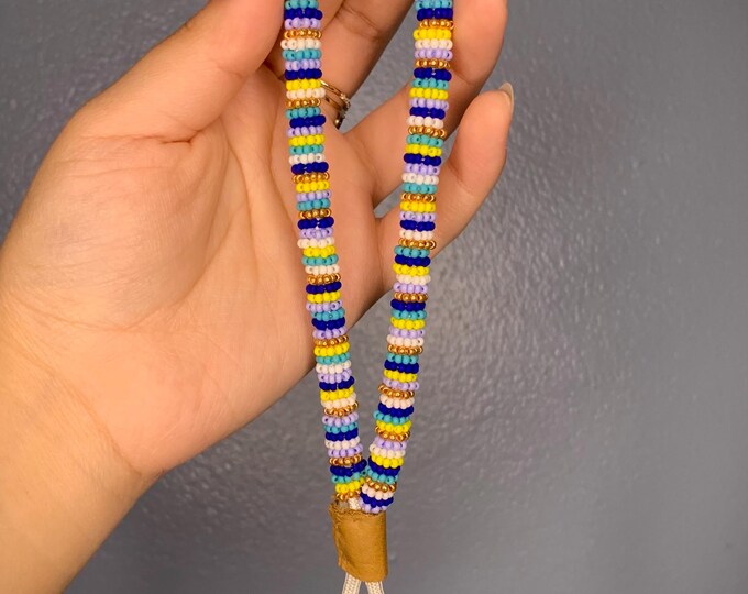Handmade Indigenous Beaded Lanyard - Large - Blue, Yellow, Purple, Gold ...