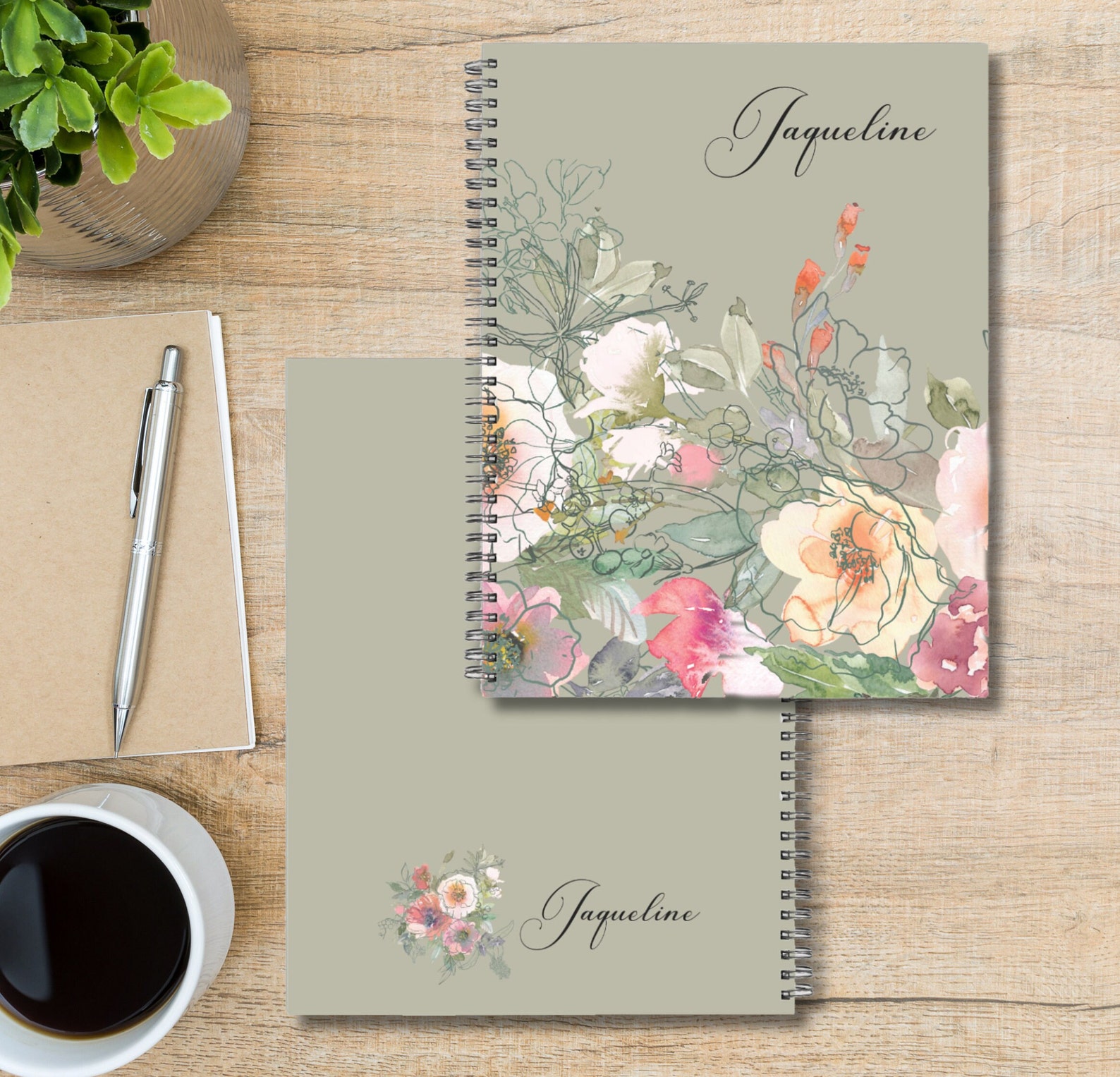 Watercolor Floral Personalized Spiral Notebook,8.5 in X 11in Spiral ...