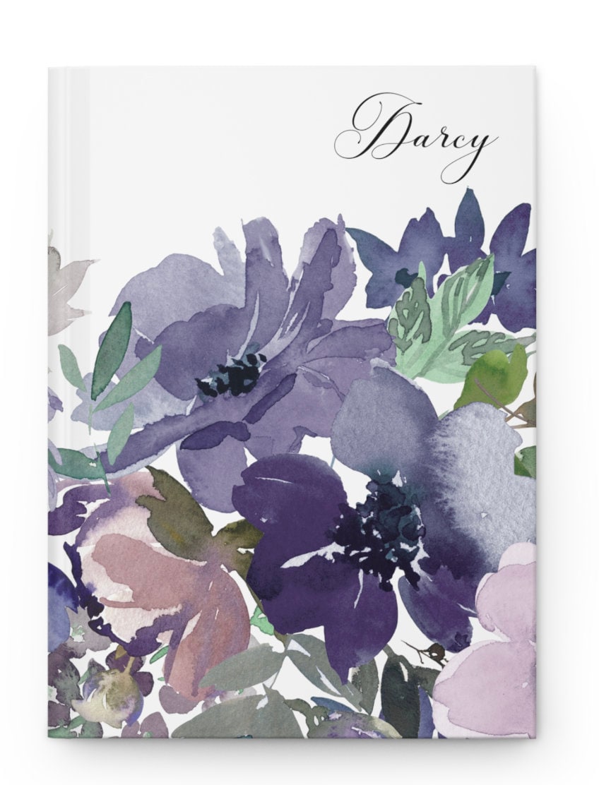 Purple Floral Hardcover Journal, Personalized Journal, Purple Journal ...
