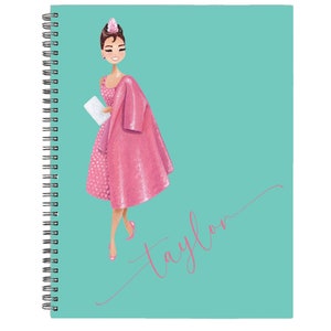Audrey Hepburn Pink Dress Notebook, Personalized Spiral Notebook, 8.5 ...