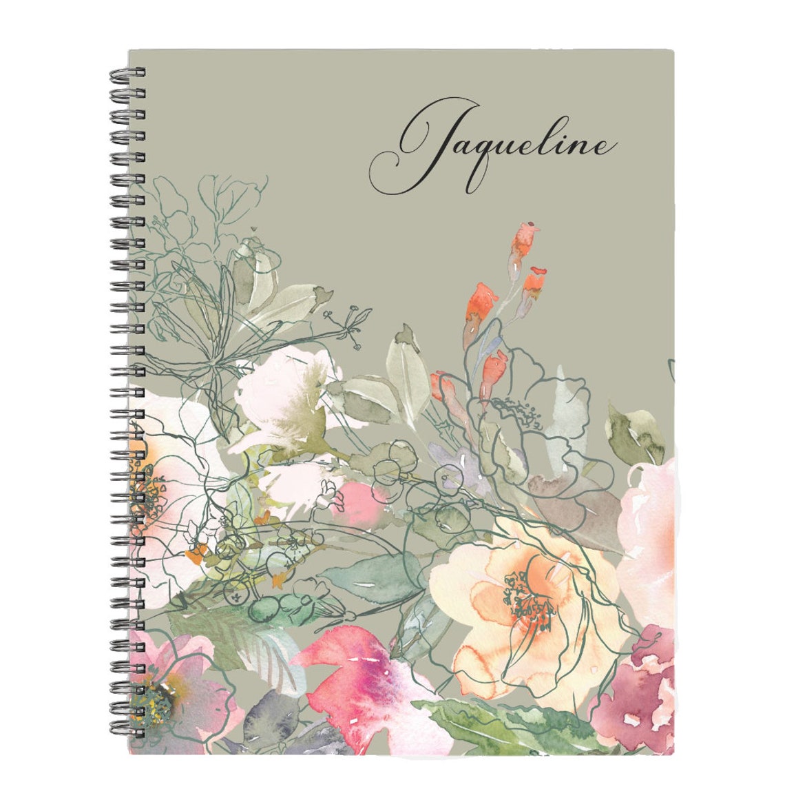 Watercolor Floral Personalized Spiral Notebook,8.5 in X 11in Spiral ...