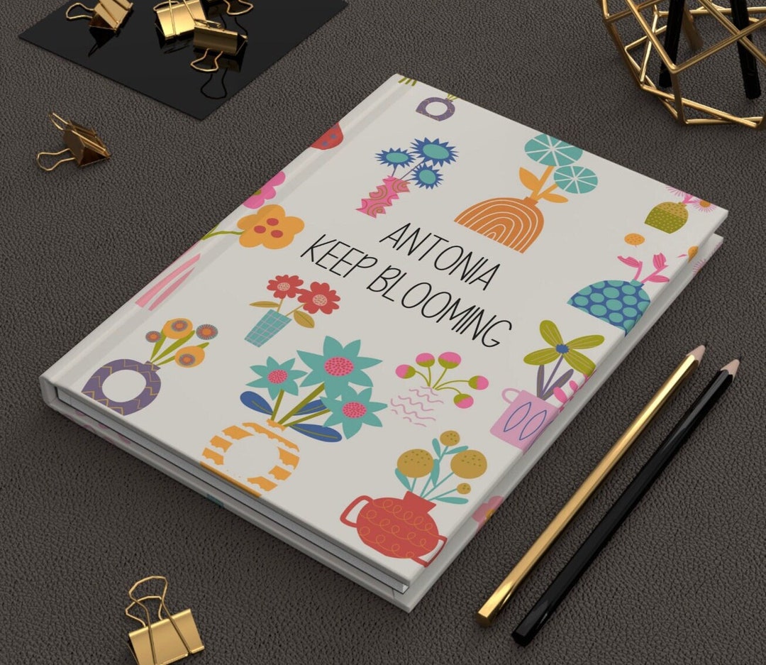 Boho Flowers in Vases Personalized Hardcover Journal, Keep Blooming ...