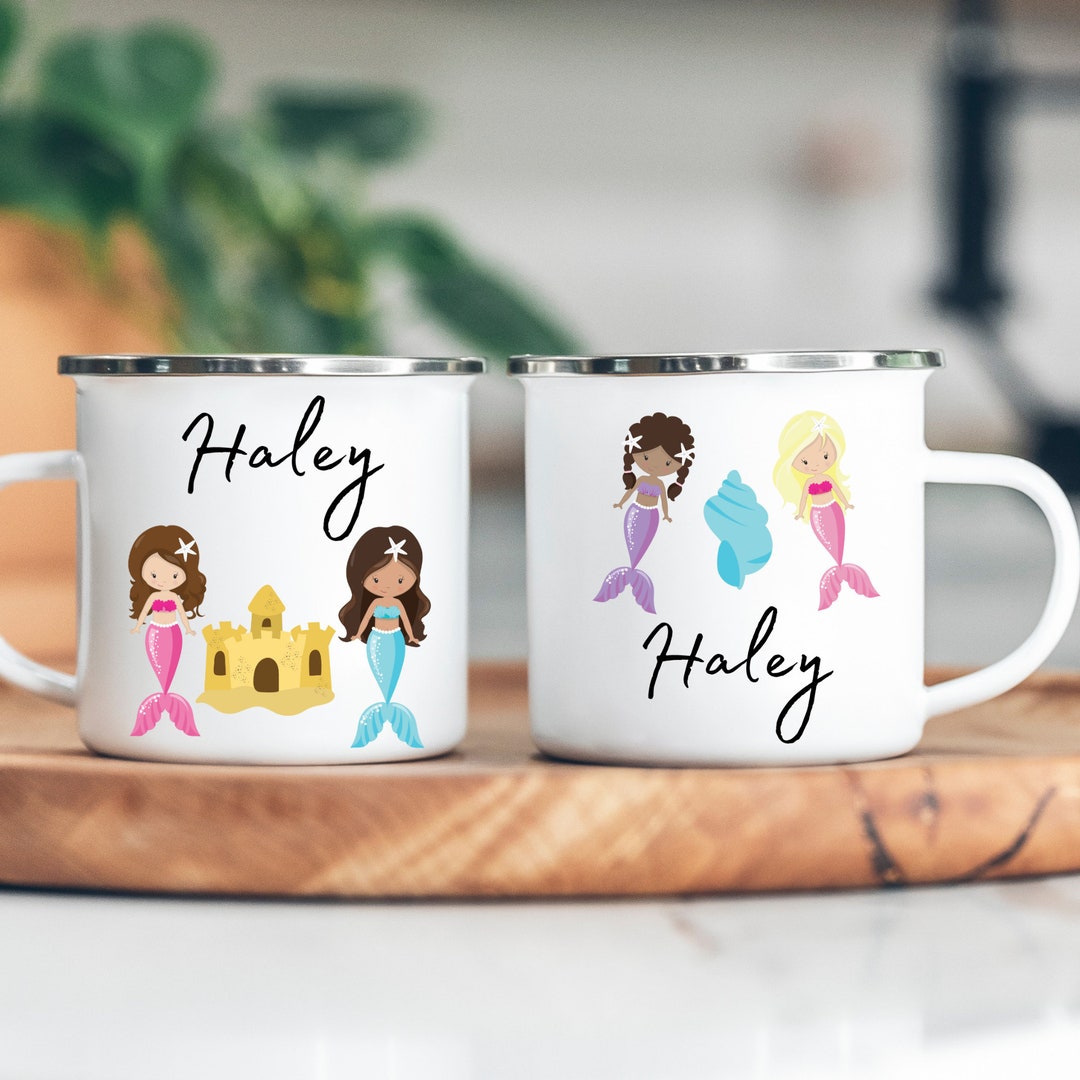 Personalized Mermaid Mug, Stainless Steel Enamel Mug, Kids Party Favor ...