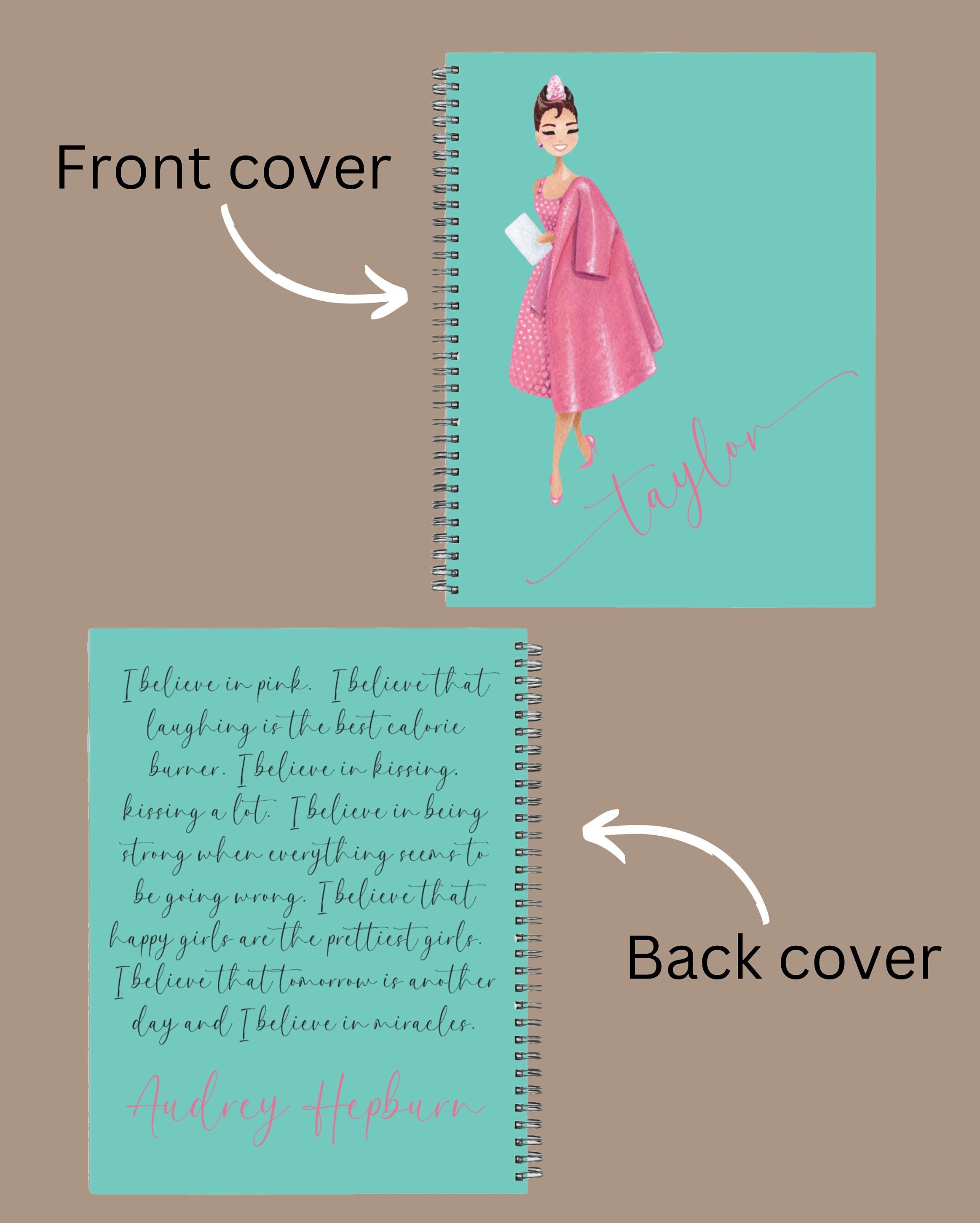 Audrey Hepburn Pink Dress Notebook Personalized Spiral - Etsy