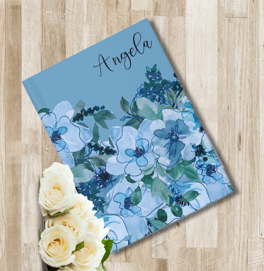 Pastel Blue Floral Hardcover Journal, Travel Journal, Gift for Her ...