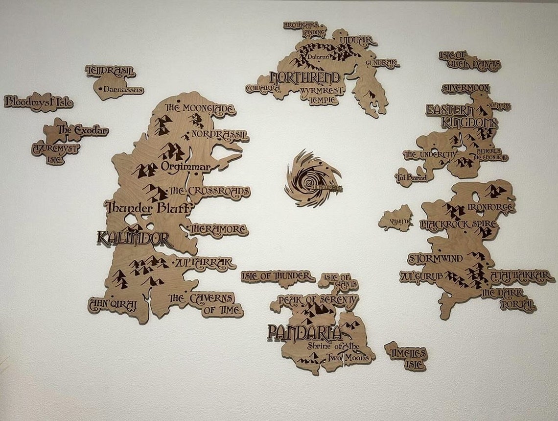 World of Warcraft Wooden Map Poster, Azeroth Map Wall Art, Laser Cut ...