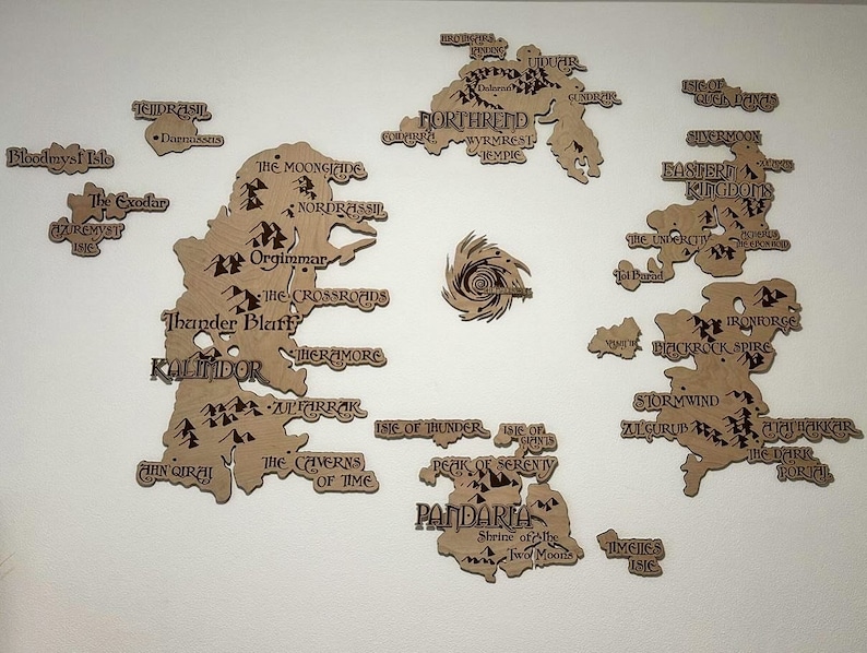 World of Warcraft Wooden Map Poster, Azeroth Map Wall Art, Laser Cut ...